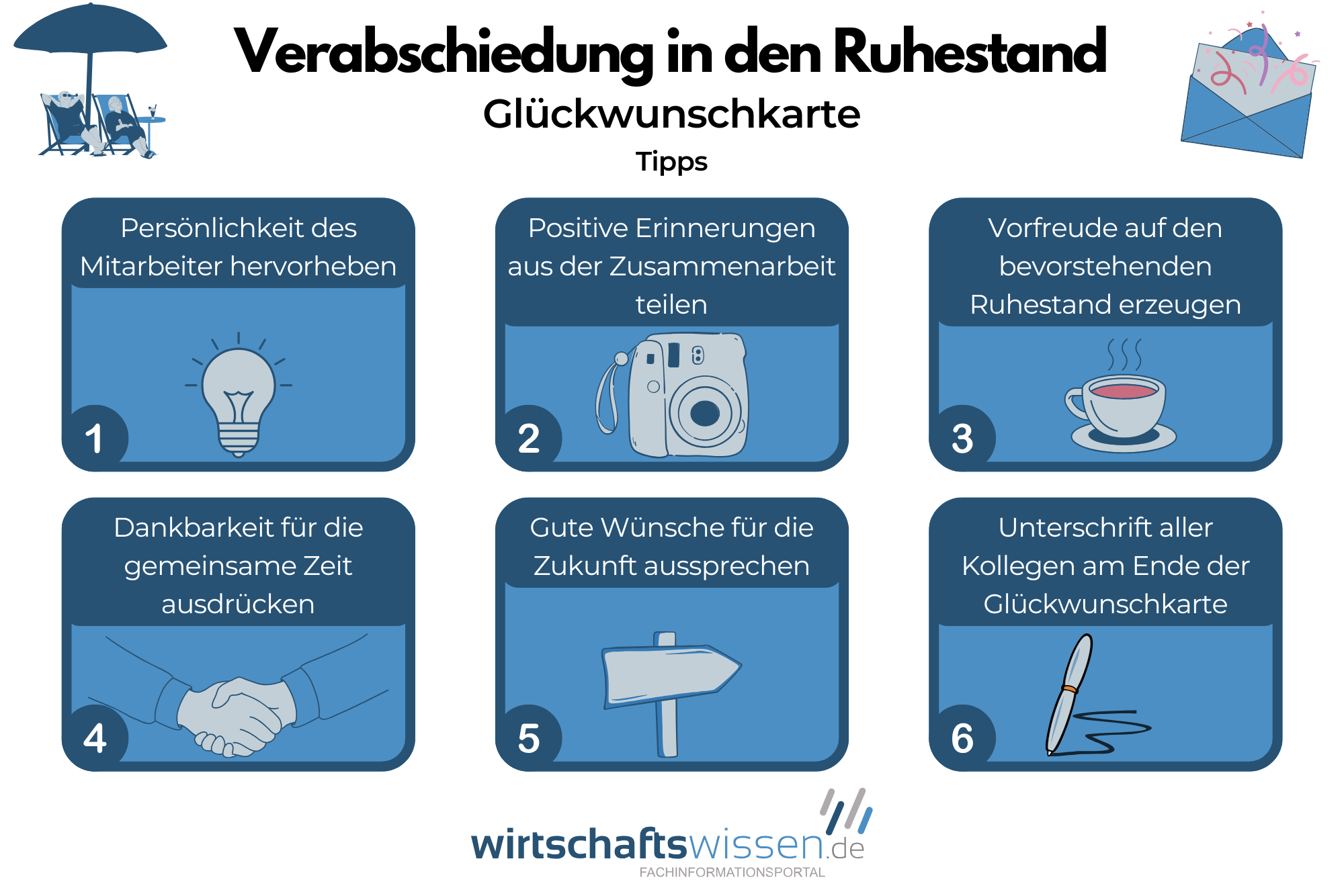 Verabschiedung in den Ruhestand: 4 Muster-Glückwunschkarten